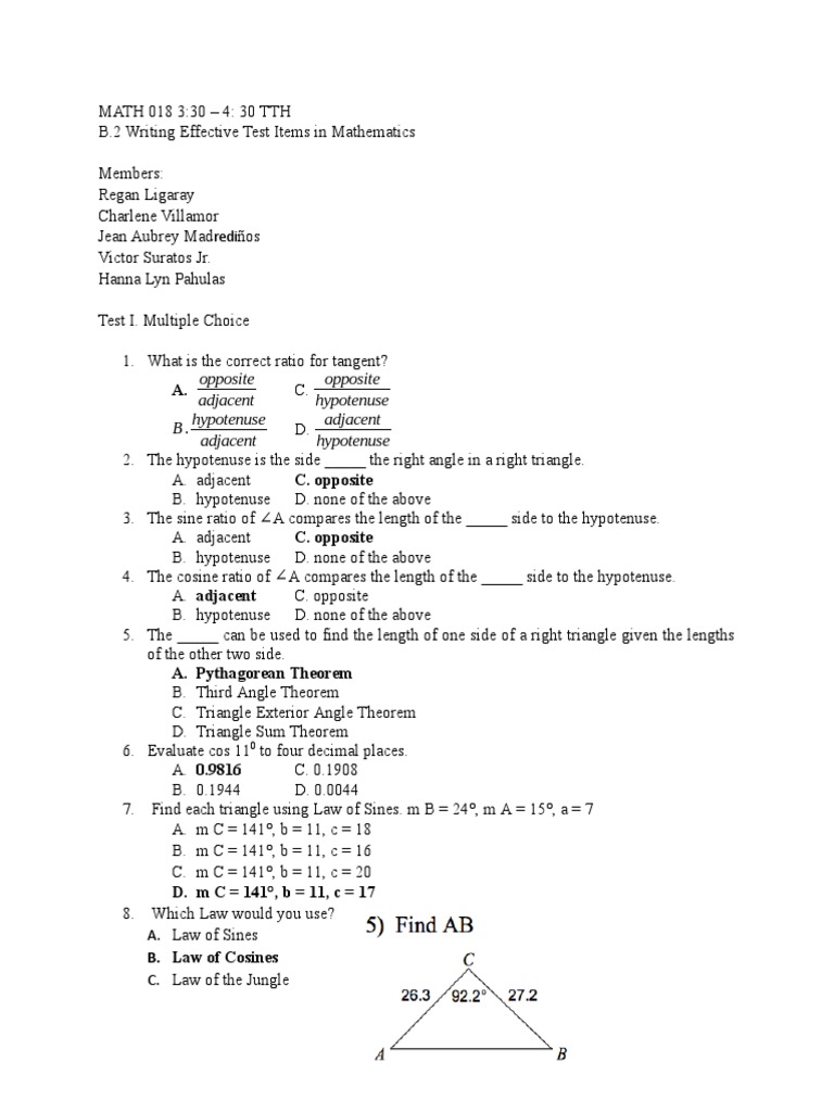 B.2 Writing Effective Test Items in Mathematics | PDF | Trigonometric ...