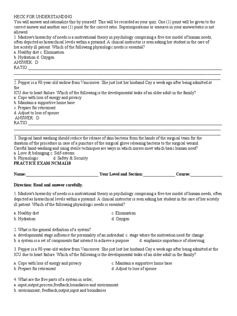 Practice Exam | PDF | Self Actualization | Cognitive Science