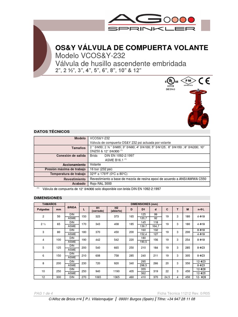 VCOS&Y232 Válvula de Compuerta - R05 | PDF | Ingeniería mecánica | Lucha contra incendios