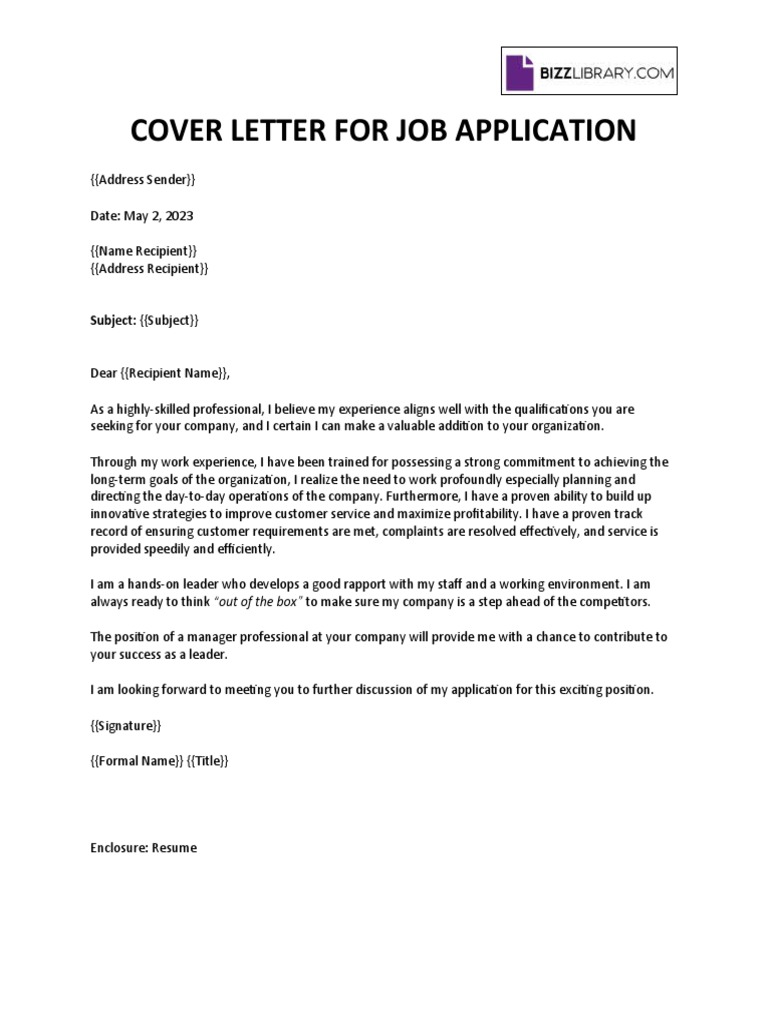 Job Application Cover Letter Sample | PDF | Leadership | Business