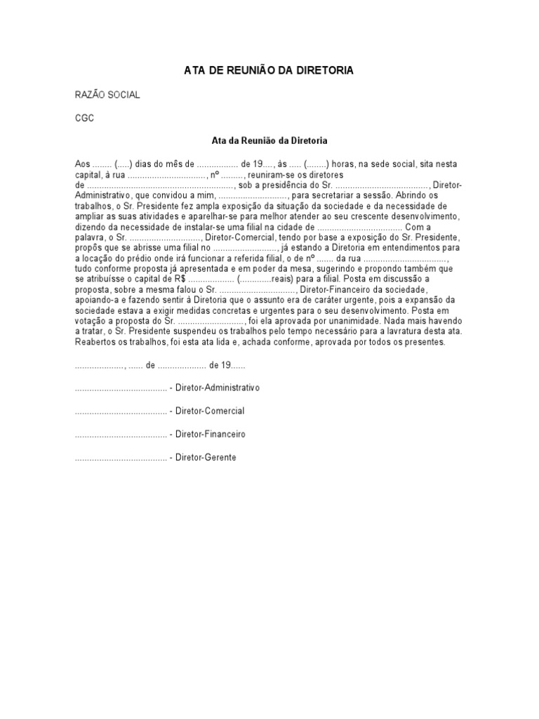 Ata de Reuniao de Diretoria | PDF