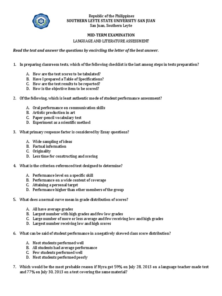 Midterm Language Assessment | PDF | Educational Assessment | Validity ...