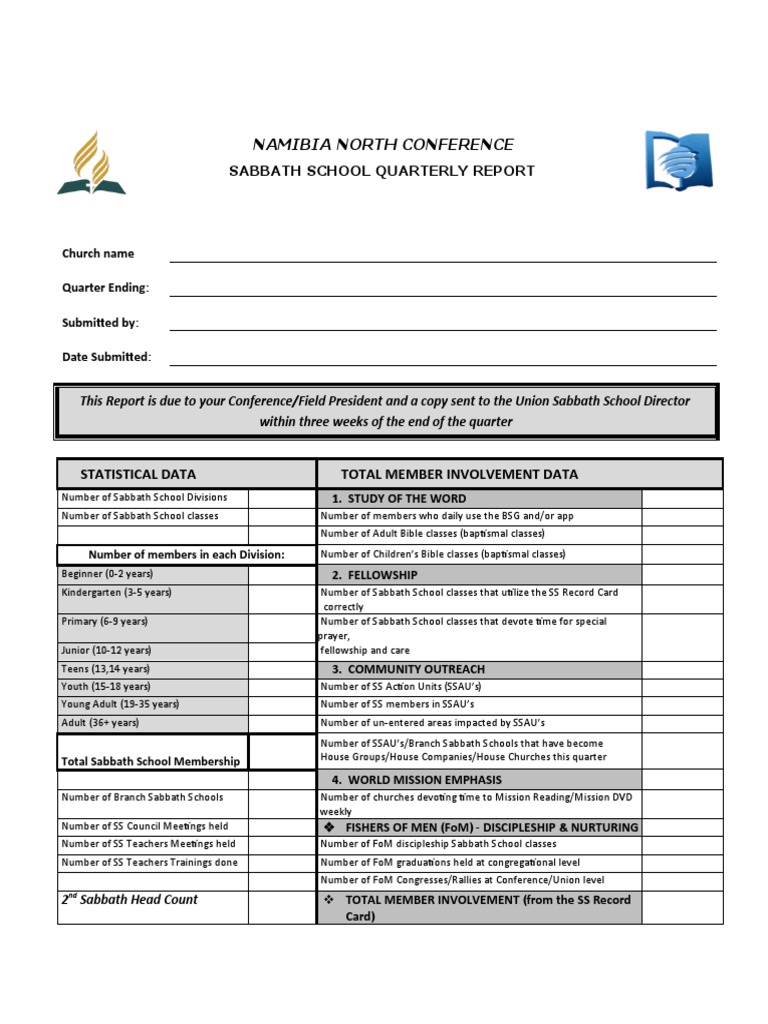 Sabbath School Report Form | PDF | Protestant Denominational Families ...