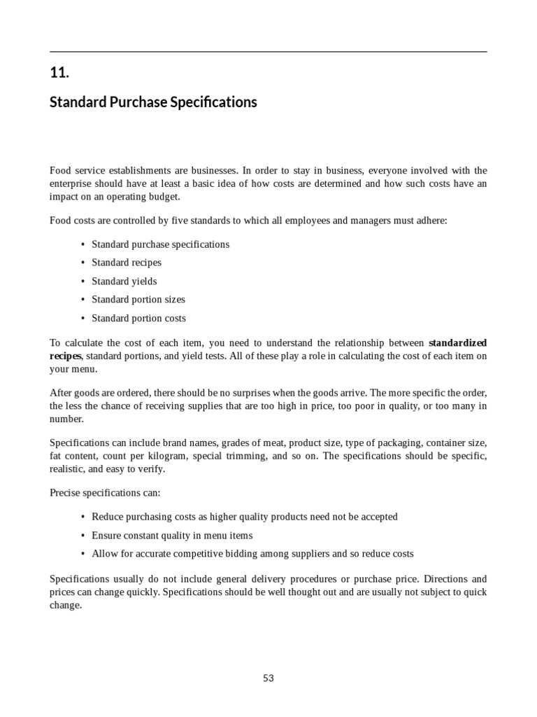 Standard Purchase Specifications for Food Service | PDF | Bacon | Foods