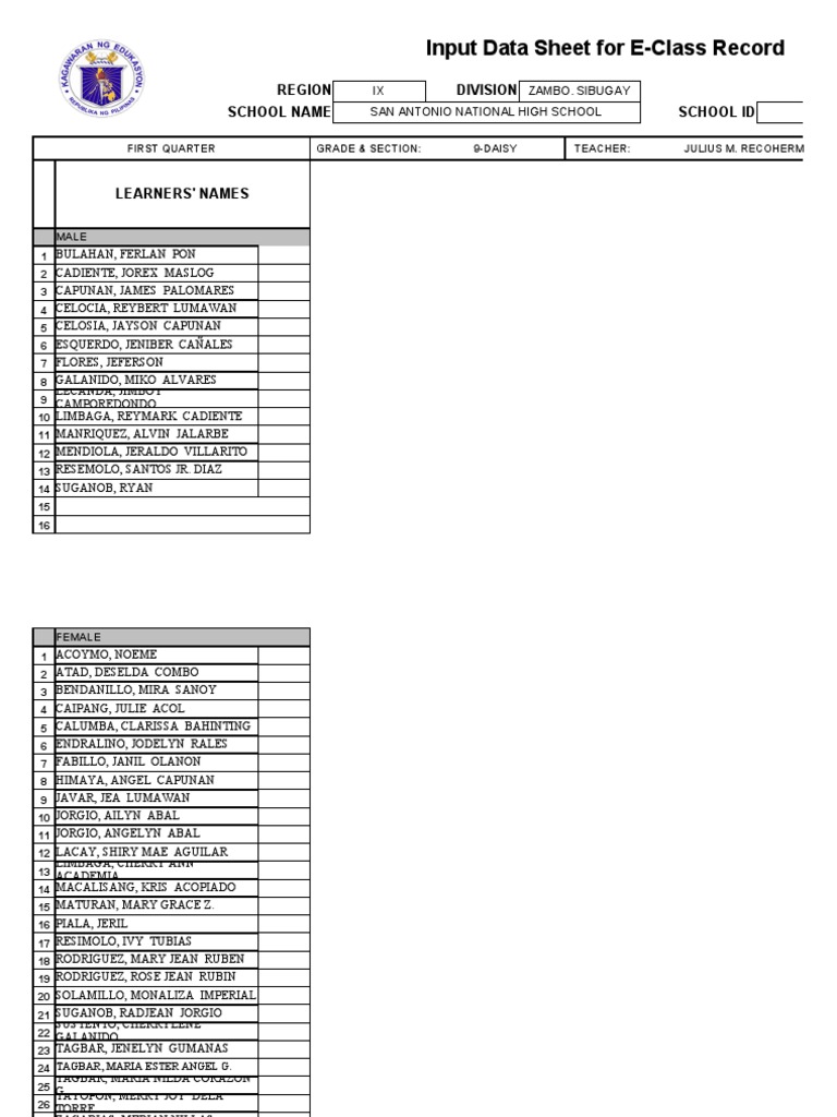 E-Class Record for Grade 9-Daisy | PDF