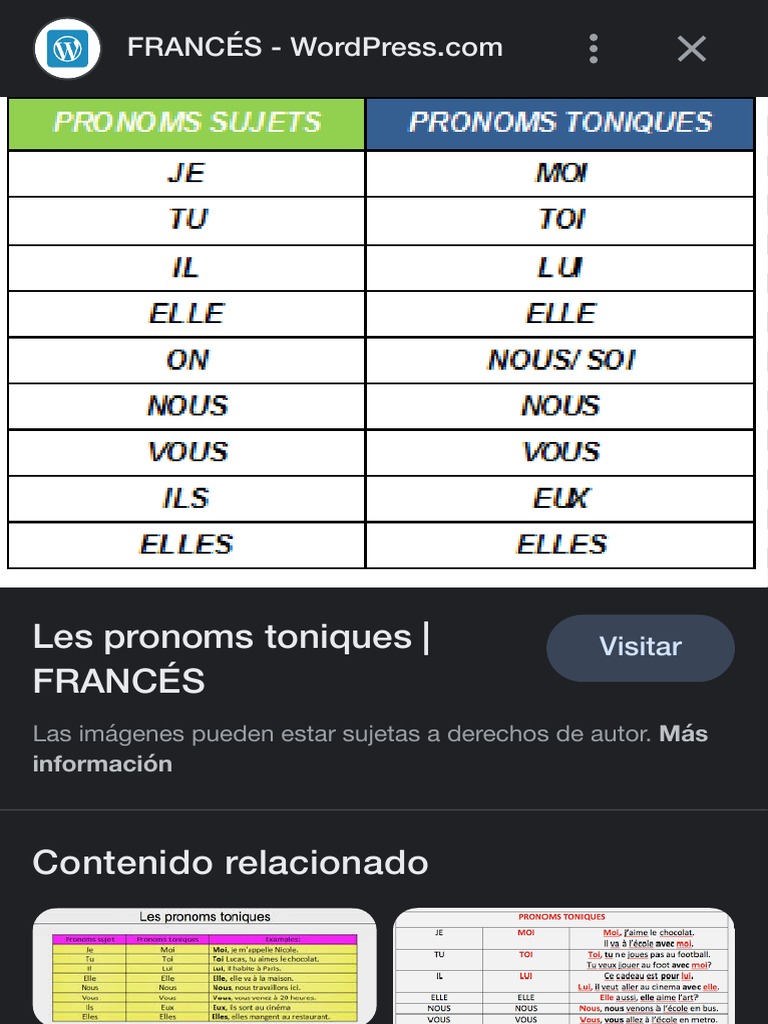 Pronombres tónicos en francés | PDF