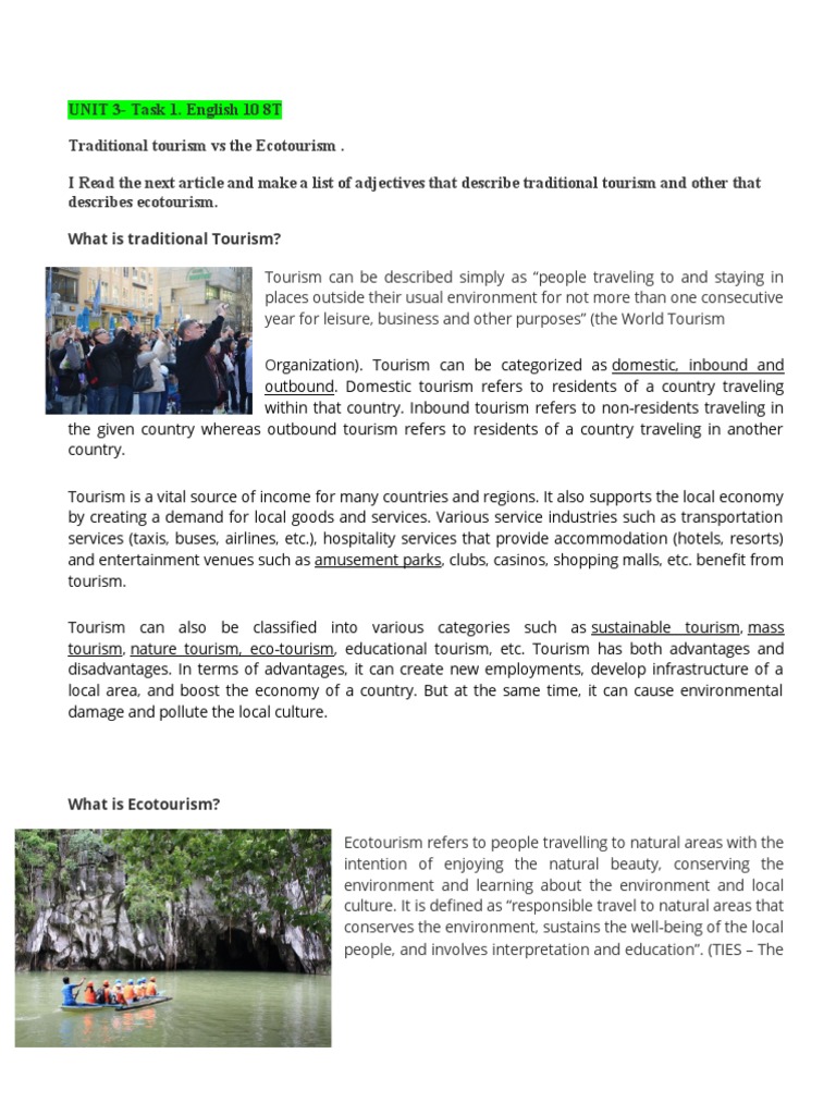 Copia de Unit 3. Task 1. English 10. 8T | PDF | Tourism | Natural ...