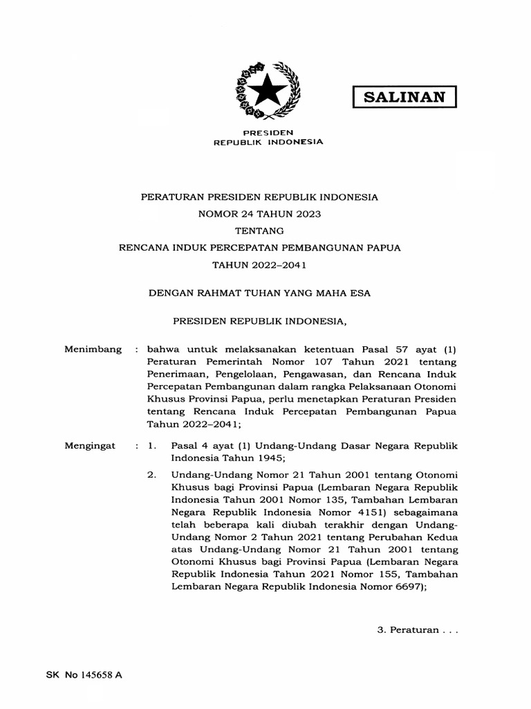 1. Salinan Perpres Nomor 24 Tahun 2023 | PDF