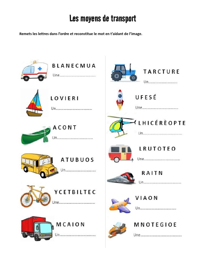 Former des mots - les moyens de transports | PDF