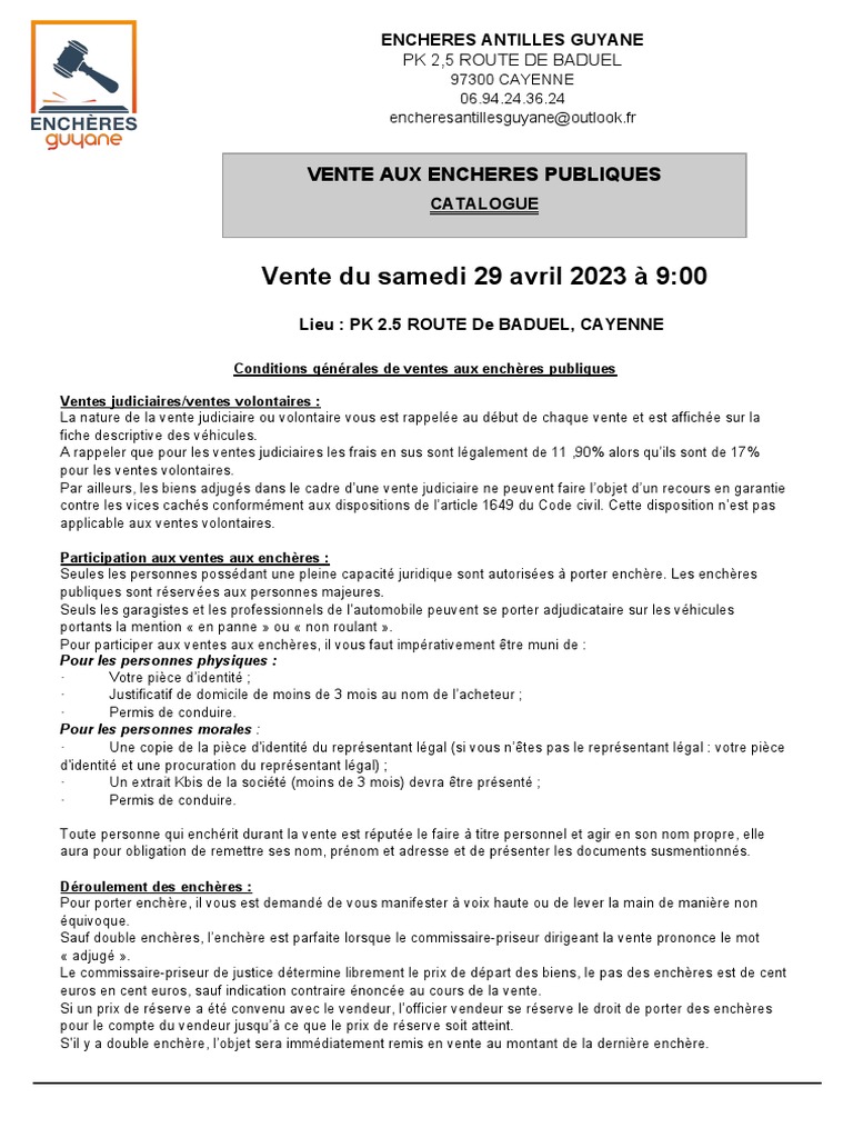 Vente Du Samedi 29 Avril 2023 À 9:00: Vente Aux Encheres Publiques ...