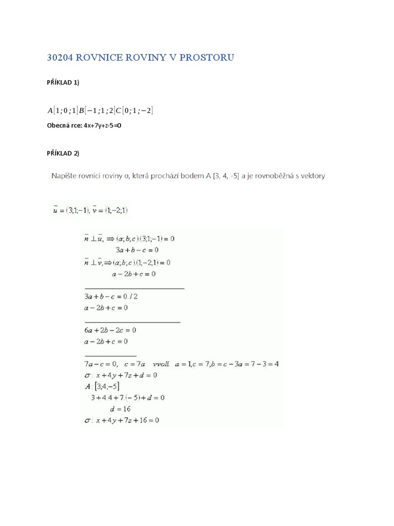 Rovnice Roviny V Prostoru | PDF