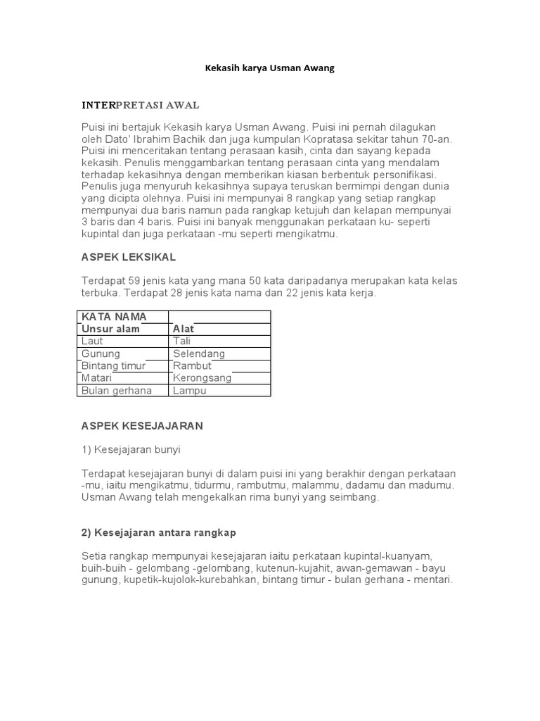 Kekasih Karya Usman Awang | PDF
