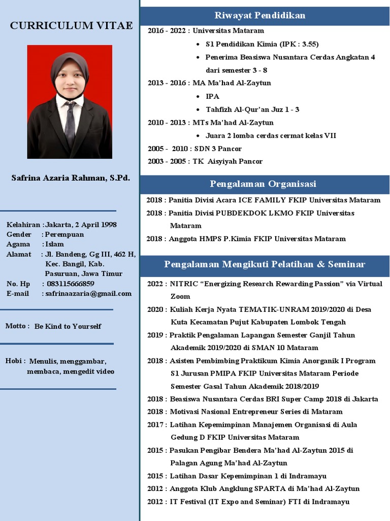 Contoh CV untuk Melamar Kerja | PDF