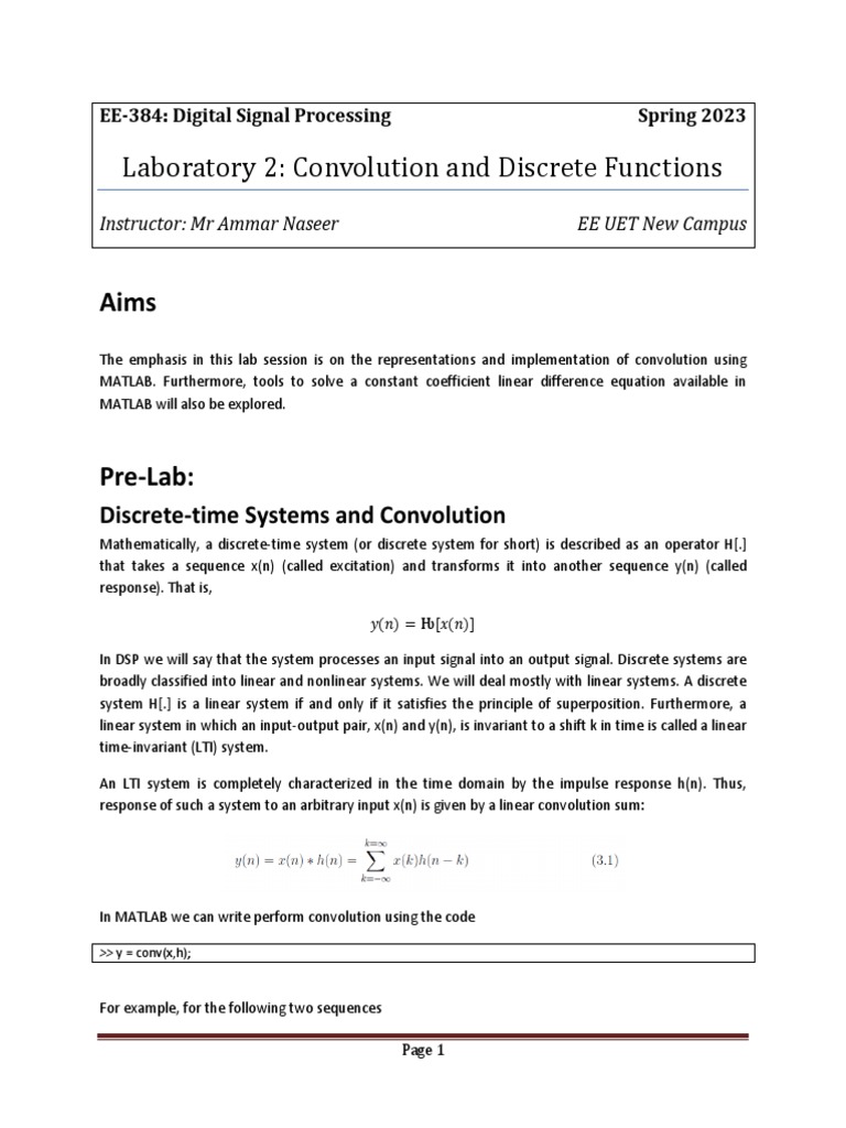 Laboratory 2: Convolution and Discrete Functions | PDF | Convolution | Matrix (Mathematics)