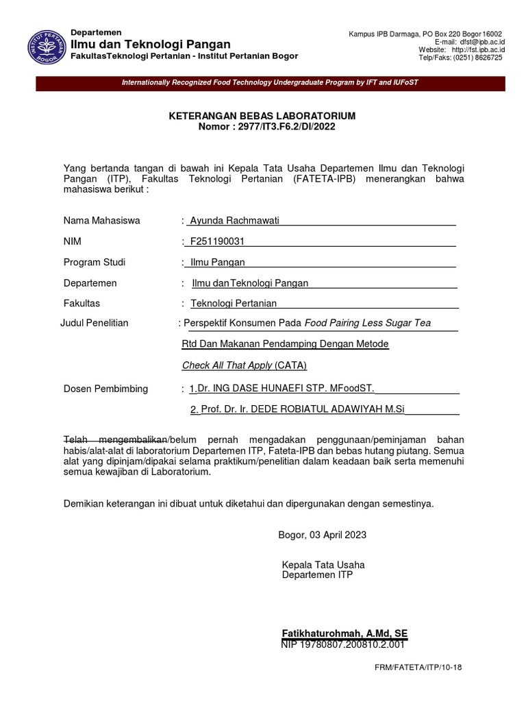 Keterangan Bebas Lab Ayunda Rachmawati | PDF | Teknologi & Rekayasa