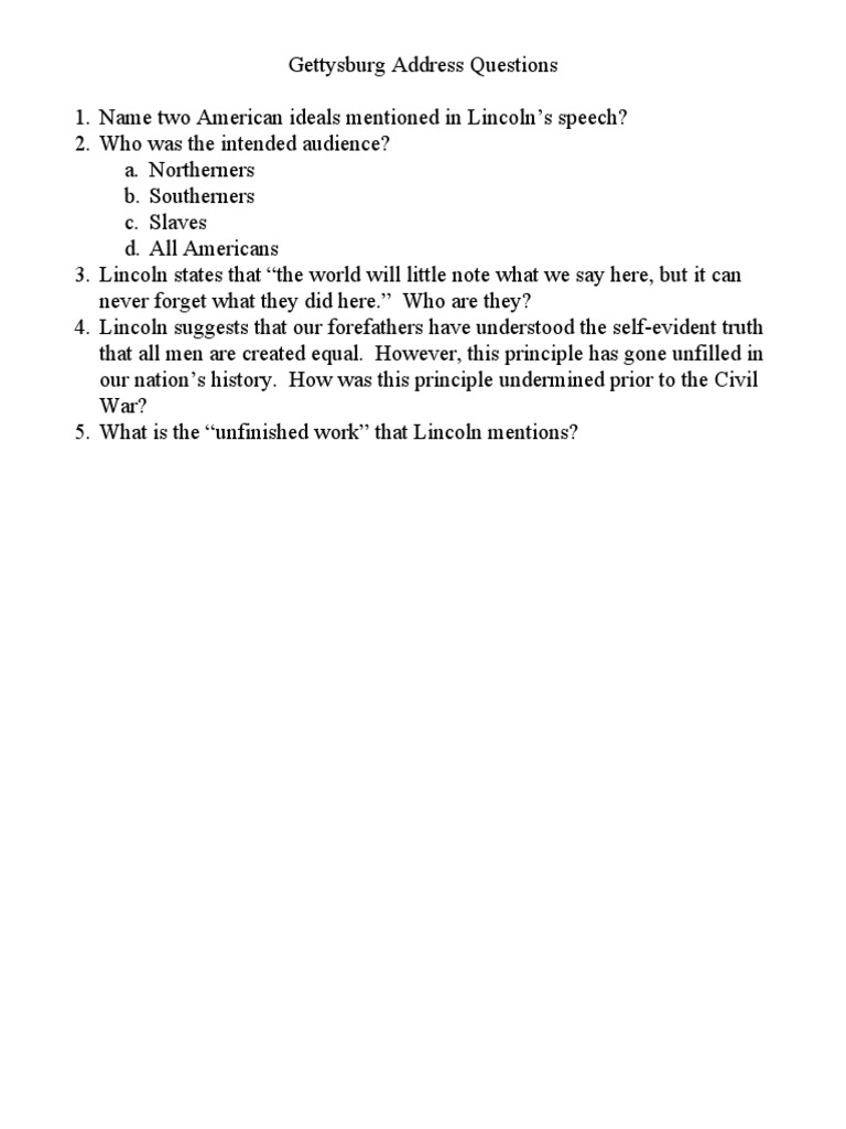 1 Gettysburg Address Questions v2 2 | PDF