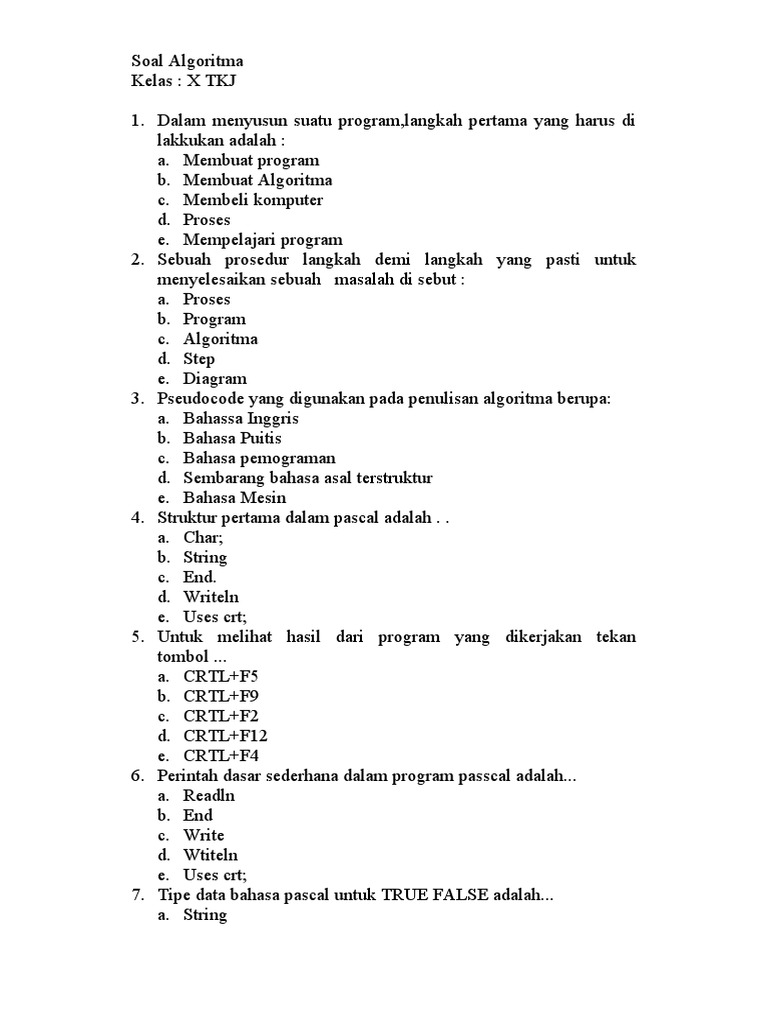 Soal Algoritma Ganda dan Esay new | PDF