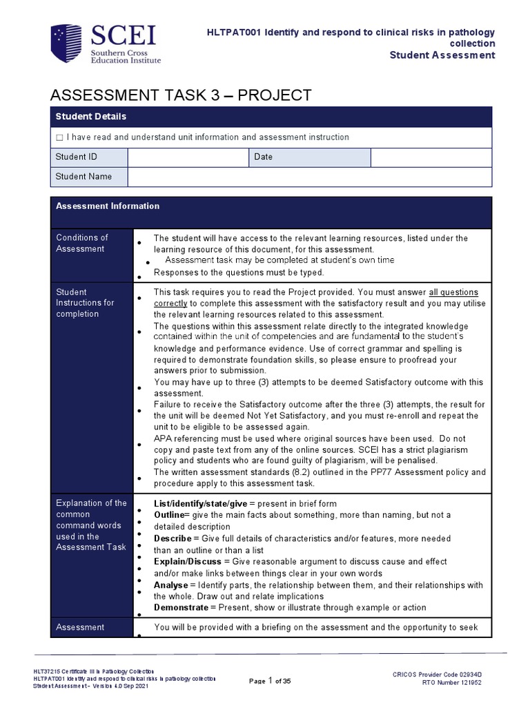 HLTPAT001 Student Assessment Task 3 Project Interactive | PDF ...