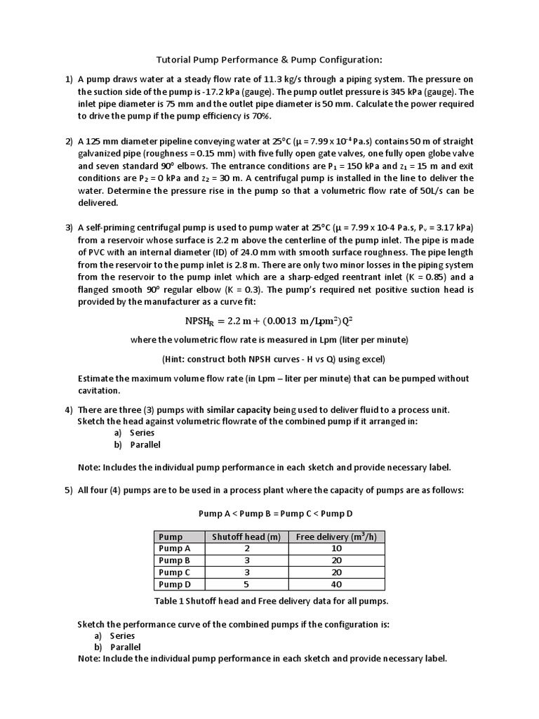 Tutorial Pump Performance & Pump Configuration | PDF | Pump | Pipe (Fluid Conveyance)