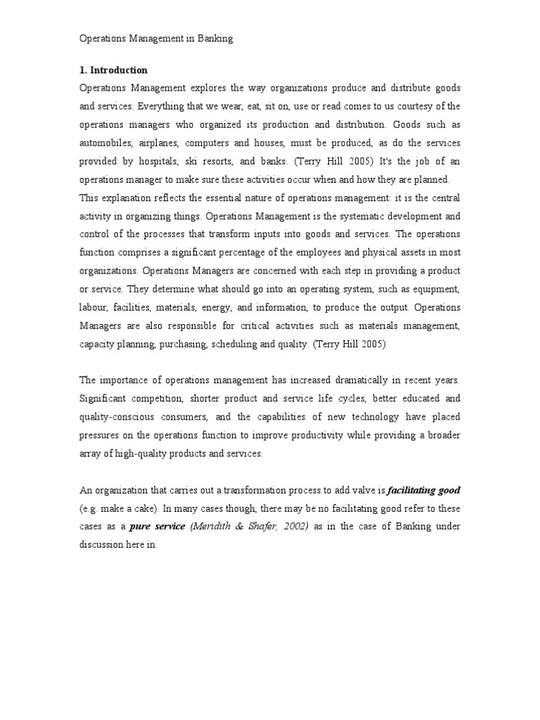 Operations Management in Banking | Operations Management | Banks