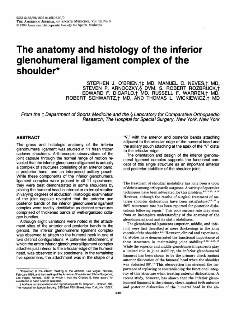 The Anatomy and Histology of The Inferior Glenohumeral Ligament Complex of The Shoulder | PDF ...