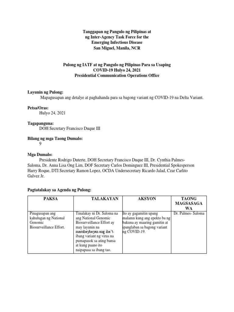 Katitikan NG Pulong | PDF