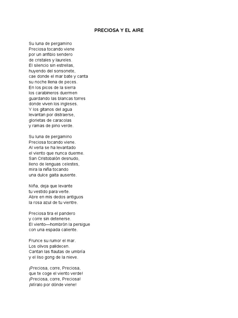 Preciosa y El Aire | PDF | Federico García Lorca | Poesía