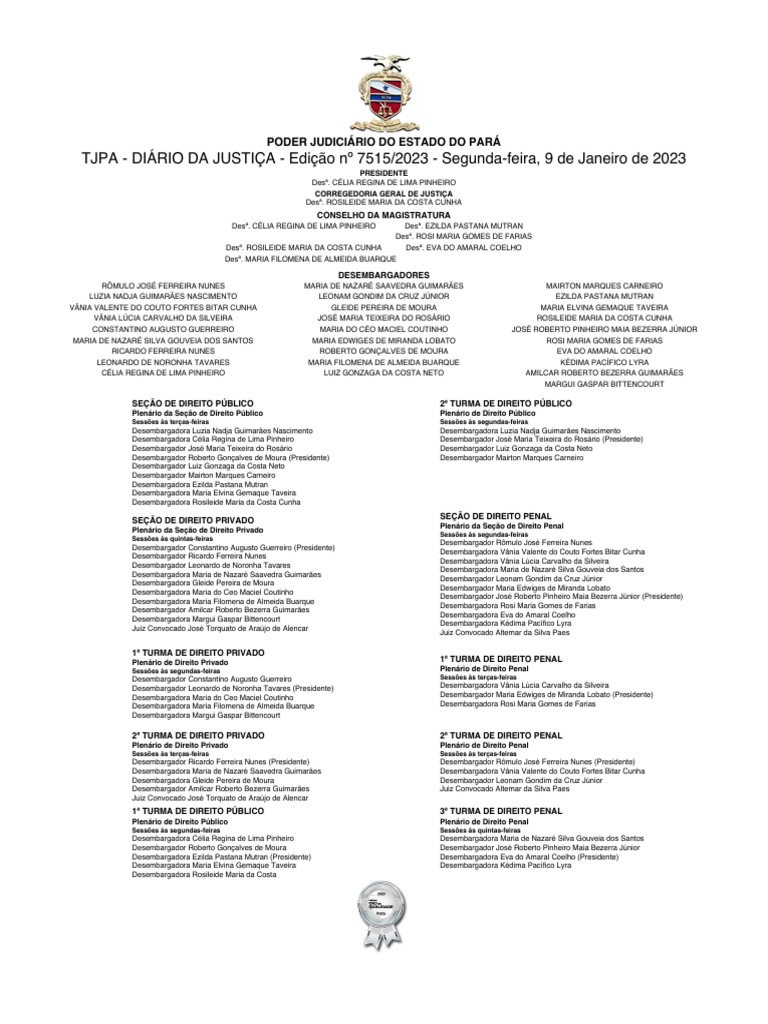 TJPA - DIÁRIO DA JUSTIÇA - Edição Nº 7515/2023 - Segunda-Feira, 9 de ...