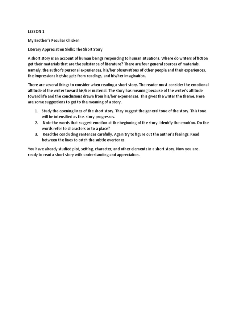 My Brother's Peculiar Chicken Analysis | PDF | Chicken