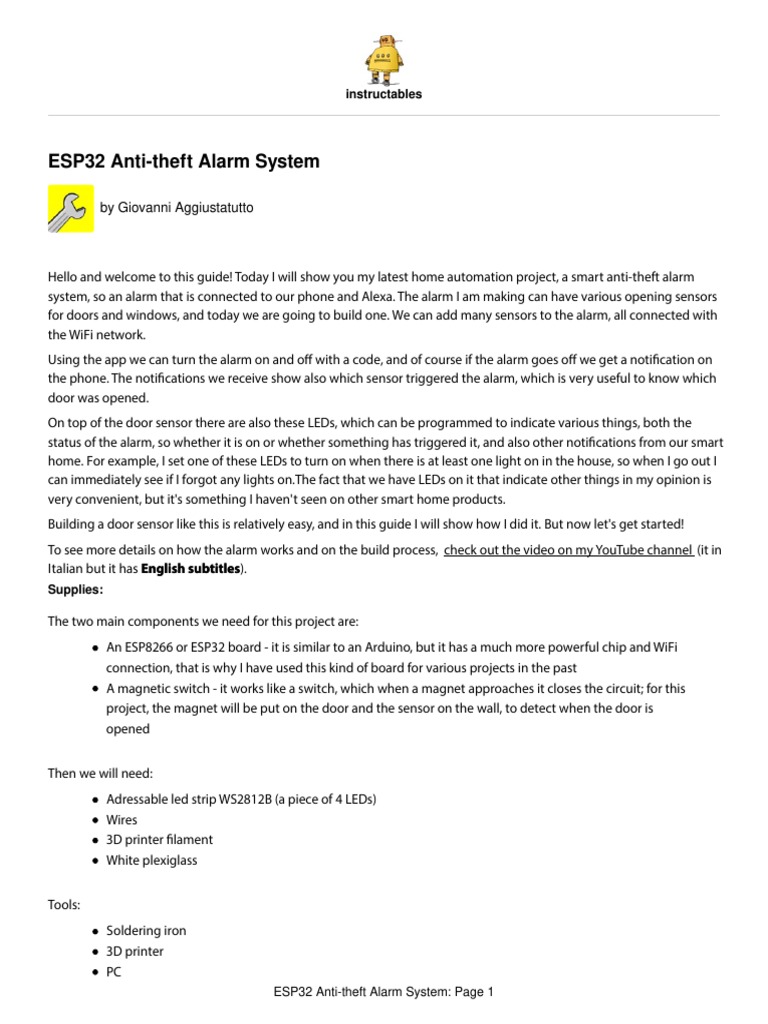 ESP32 Anti Theft Alarm System | PDF | Home Automation | Light Emitting ... ESP32 Anti Theft Alarm System | PDF | Home Automation | Light Emitting ...