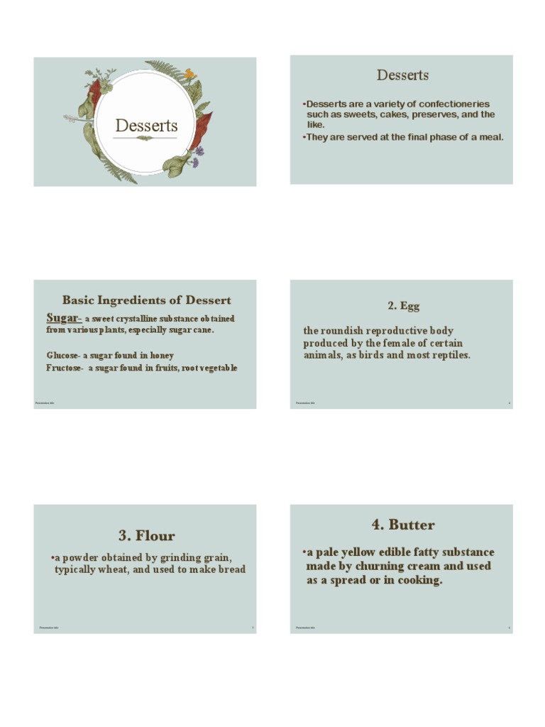 Types of Desserts and Their Ingredients | PDF