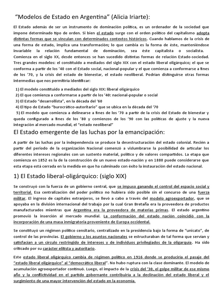 Modelos de Estado en Argentina | PDF | Estado (política) | Capitalismo