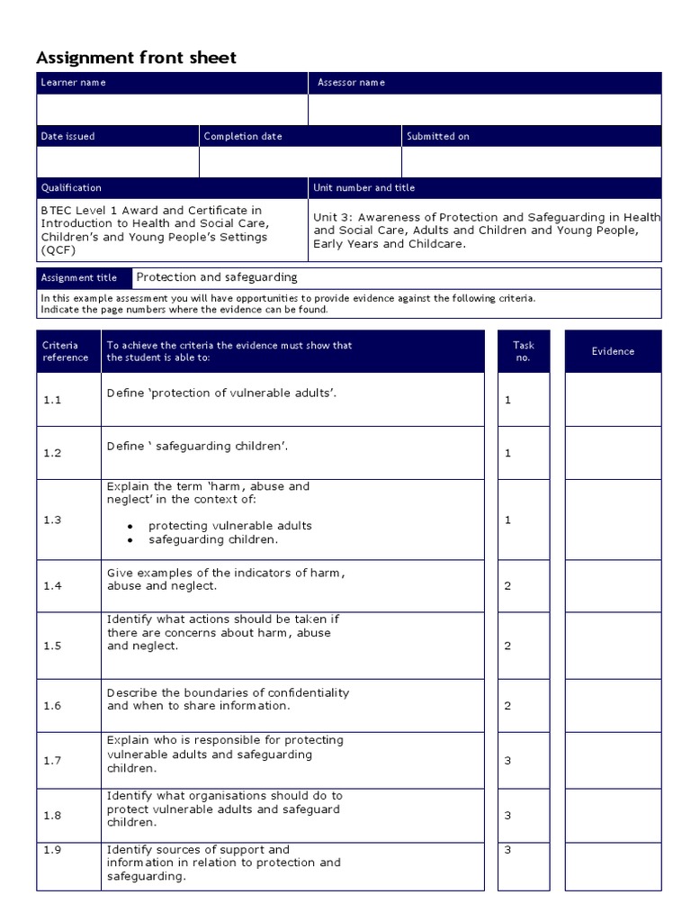 Assignment Brief Unit 3 Protection and Safeguarding | PDF | Child Care ... Assignment Brief Unit 3 Protection and Safeguarding | PDF | Child Care ...