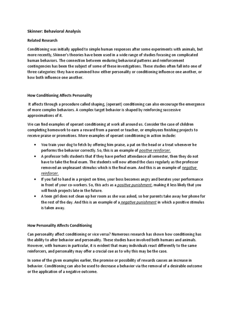 Skinner-Behavioral Analysis Related Research - Report | PDF ...