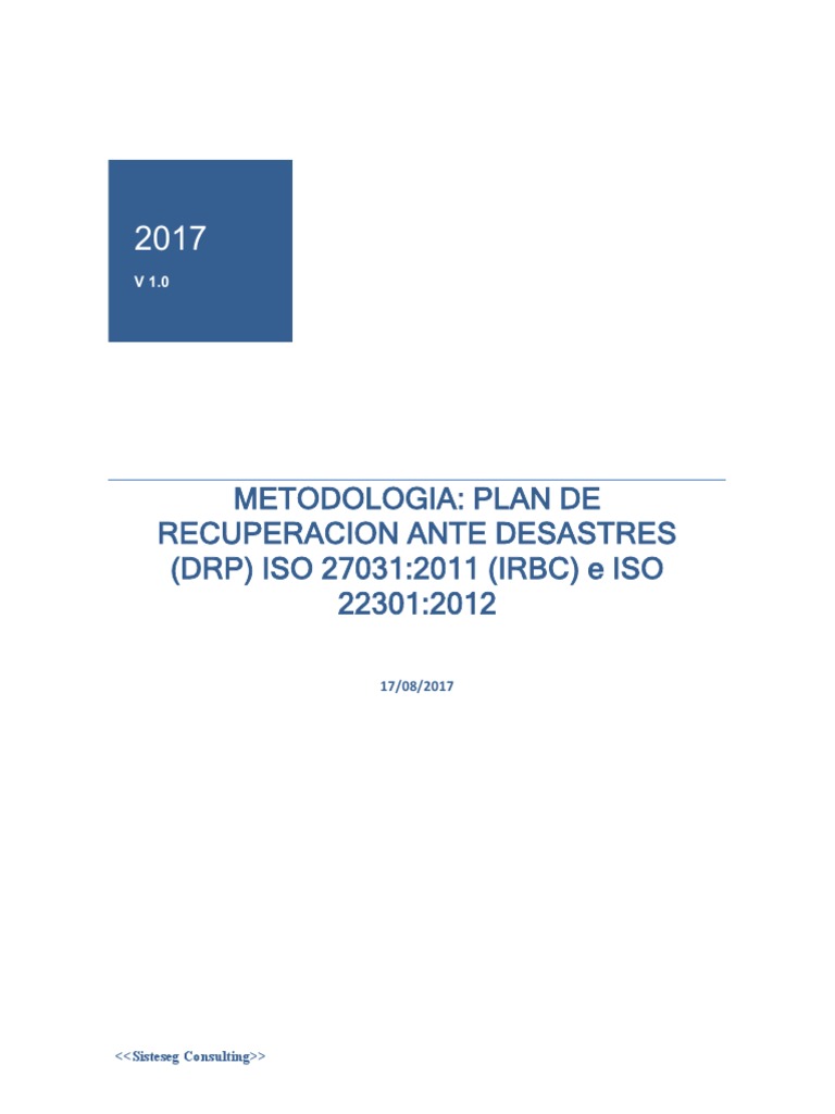Metodologia para Realizar DRP IRBC ISO 27031 | PDF