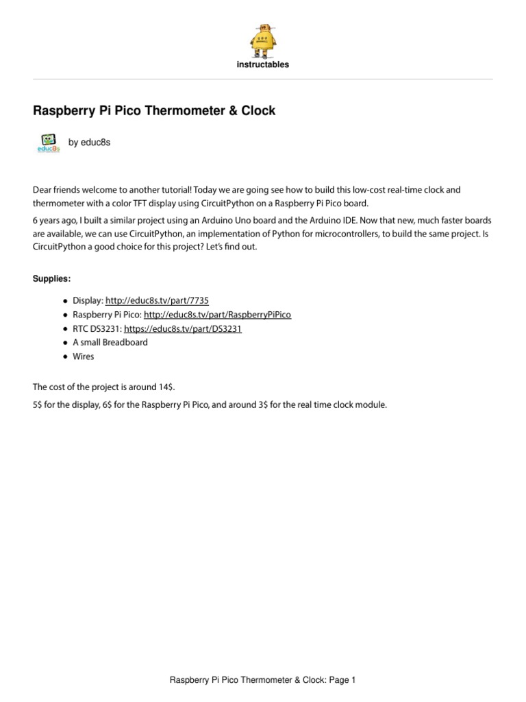 Raspberry Pi Pico Thermometer Clock Pdf Raspberry Pi Library Computing