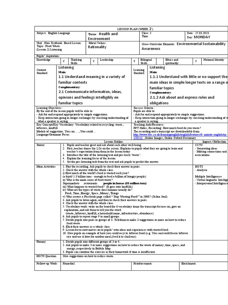 NTB Pulse 2 Lesson Plan 2 Listening | PDF