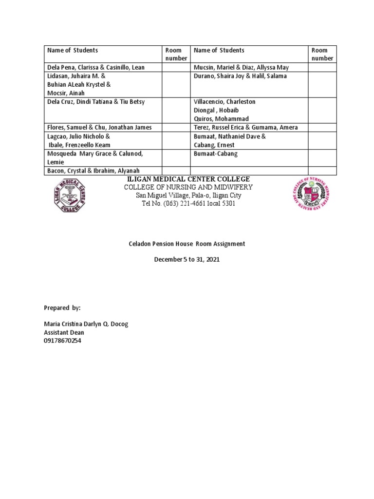 Student Room Assignments 2021 | PDF