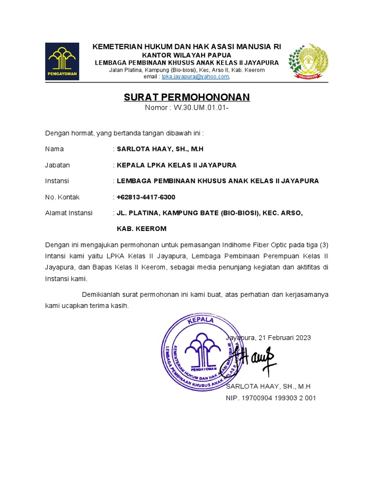 Surat Permohonan Indihome | PDF