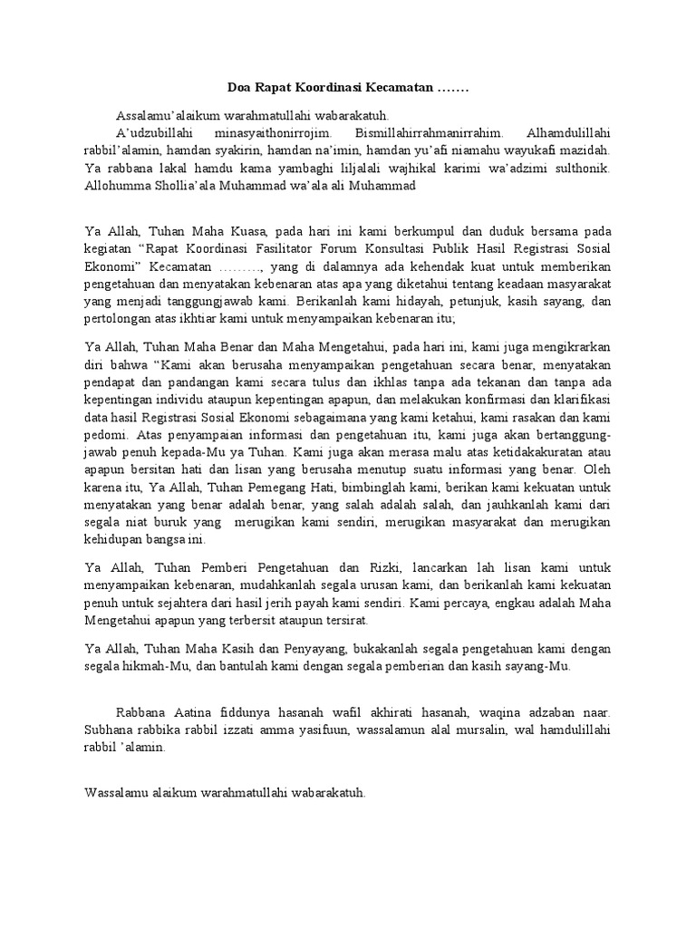 Doa Rapat Koordinasi Kecamatan - Edit | PDF