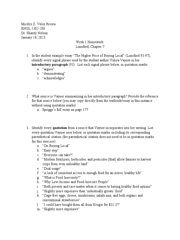 Engl 1302 - w1 Lunsford CH 7 Homework | PDF | Peer Review | Academic Journal