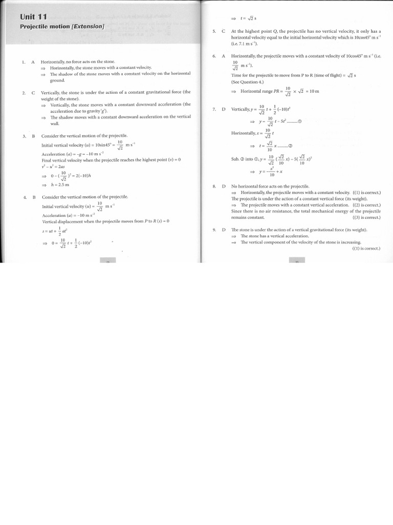 Unit 11 Projectile Motion (Ans) | PDF