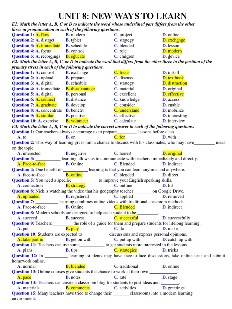 Unit 8 E10 Key | PDF | Educational Technology | Teachers