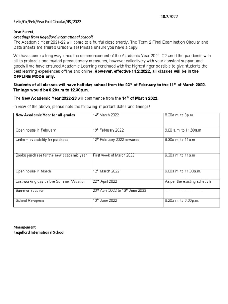 Reqelford School Timings & Uniform Info | PDF