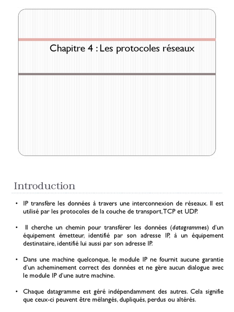 Chapitre4 Les Protocoles Réseaux | PDF | Protocoles Internet | Transmission des données