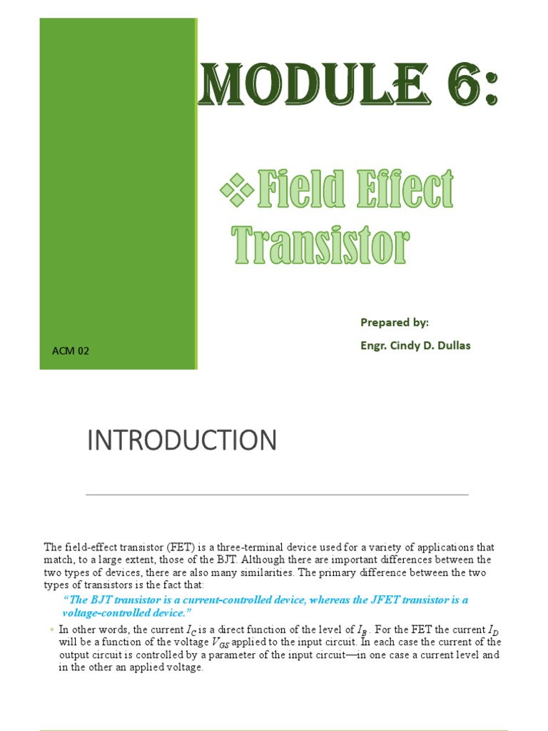 ACM02 - Module 6 - FET | PDF | Field Effect Transistor | Mosfet
