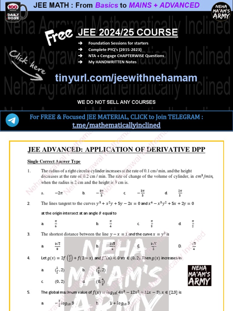 DPP - Question - JEE ADVANCE - Application of Derivative | PDF | Maxima ...