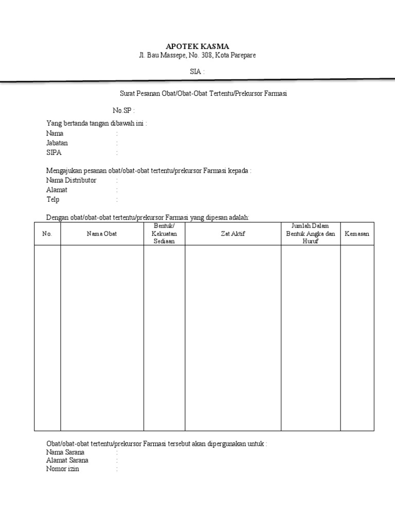 Surat Pesanan Obat untuk Apotek | PDF