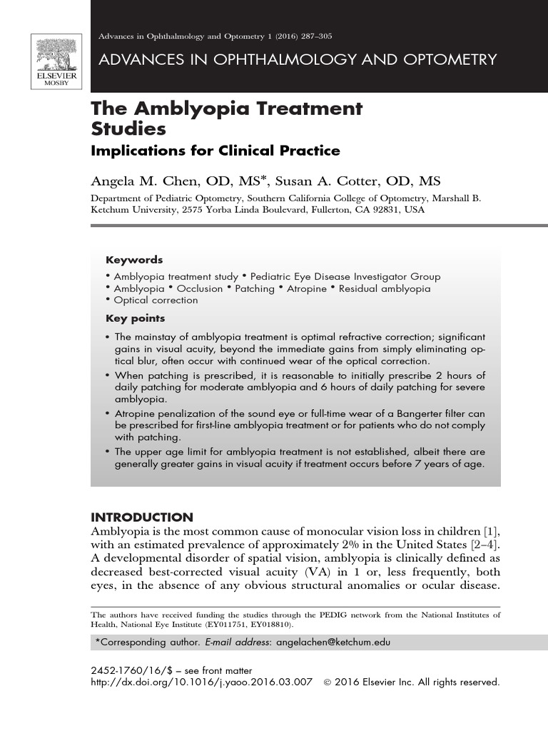 Chen2016 - The Amblyopia Treatment Studies | PDF | Ophthalmology | Visual System