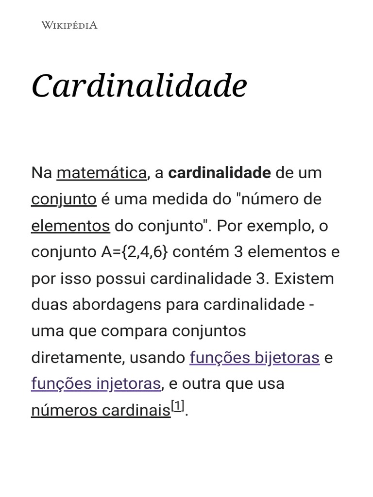 A cardinalidade de conjuntos: definição, tipos e propriedades | PDF ...